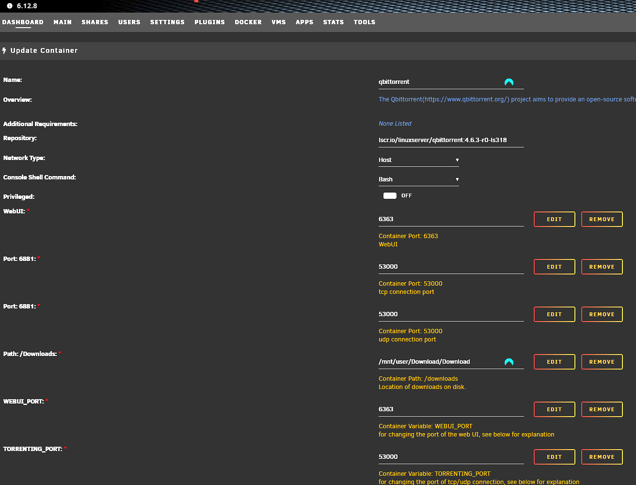 [SOLVED] Unraid qBittorrent 4.6.3-r0-ls318 - error: Permission denied - Docker - LinuxServer.io