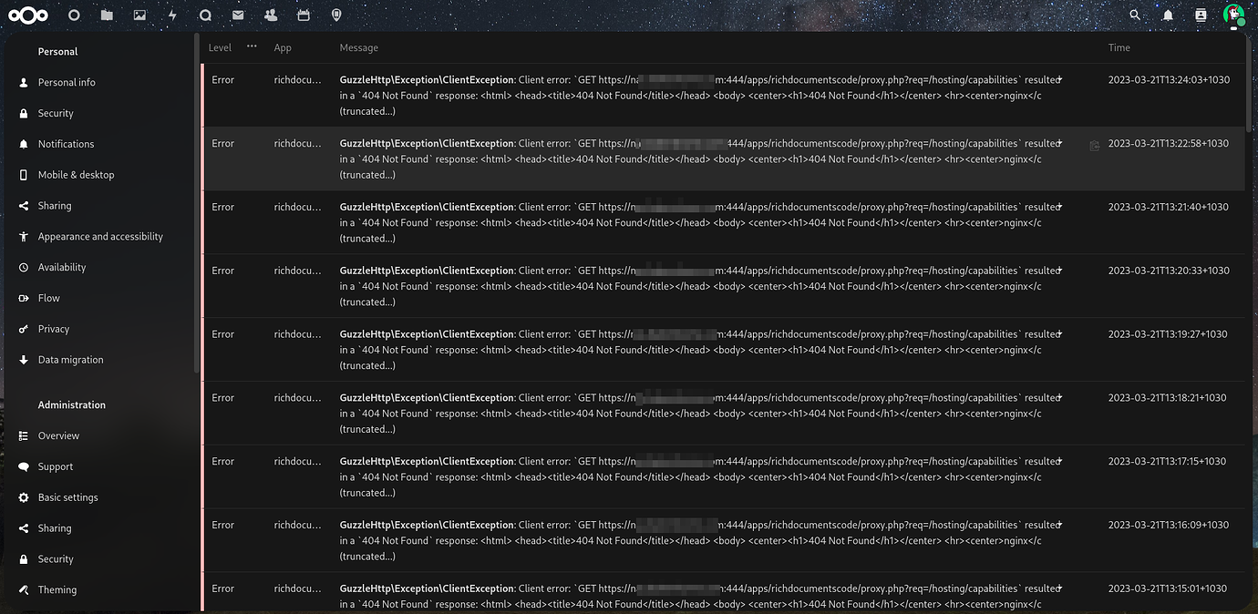 Nextcloud Errors in Logs 404 - Docker - LinuxServer.io